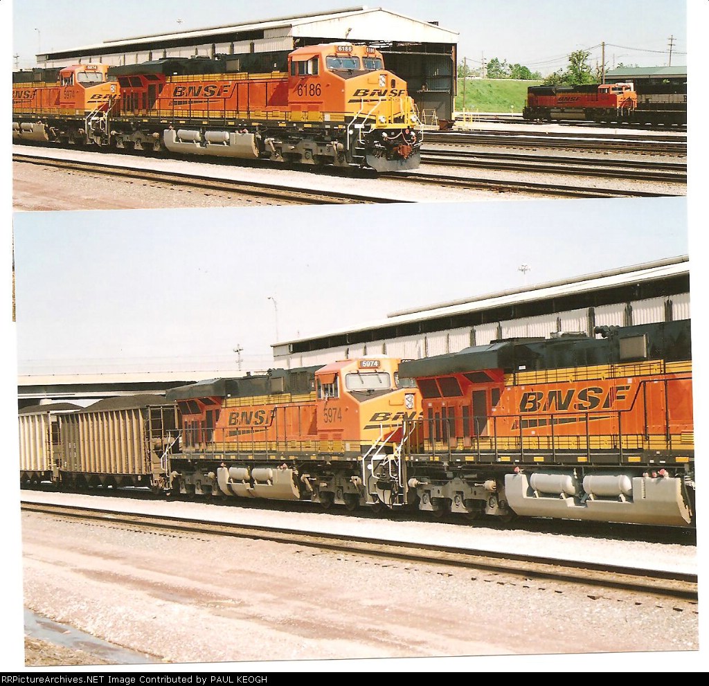 BNSF 6186 and BNSF 5974 lead a southbound coaltrain